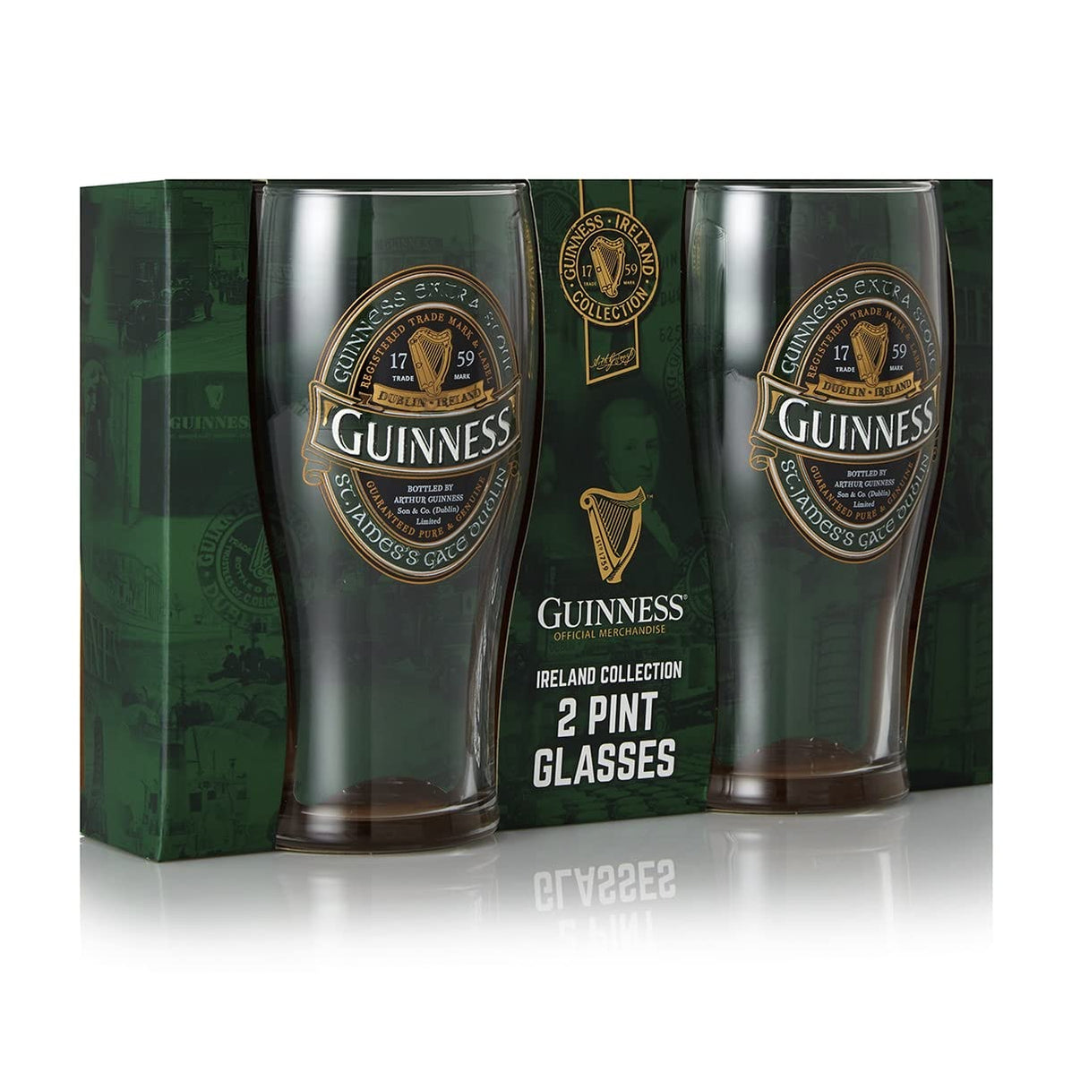 Guinness Stout Beer Glass Green Ireland Collection Twin Pack | Officia ...