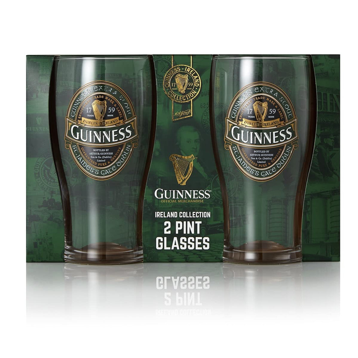 Guinness Stout Beer Glass Green Ireland Collection Twin Pack | Officia ...