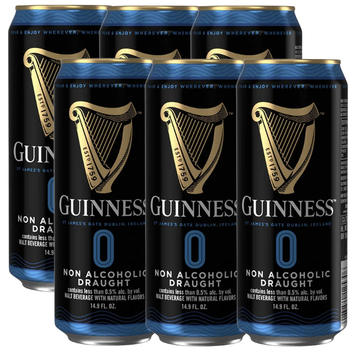 Guinness 0 Zero 6 Pack Non-Alcoholic Draught Stout Beer | 14.9oz Cans ...