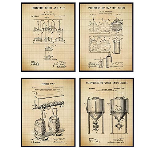 Beer Brewing Patent Art Prints - Vintage Wall Art Poster Set - Chic Mo ...